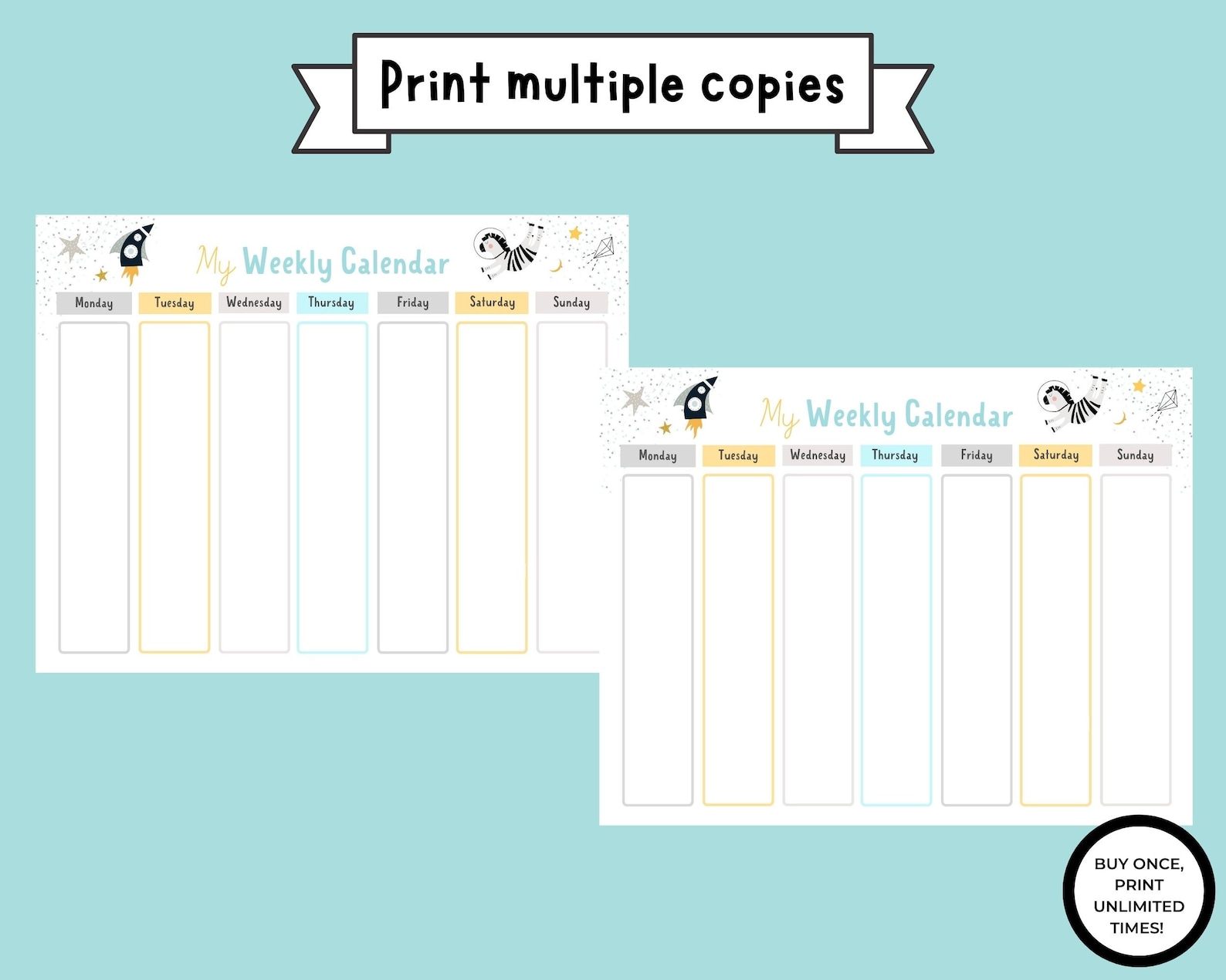 Weekly Calendar Printable for Kids, Weekly Planner, Week at a Glance ...