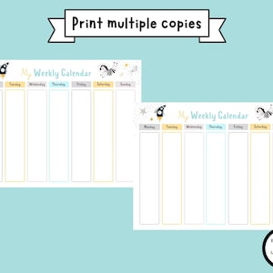 Weekly Calendar Printable for Kids, Weekly Planner, Week at a Glance ...