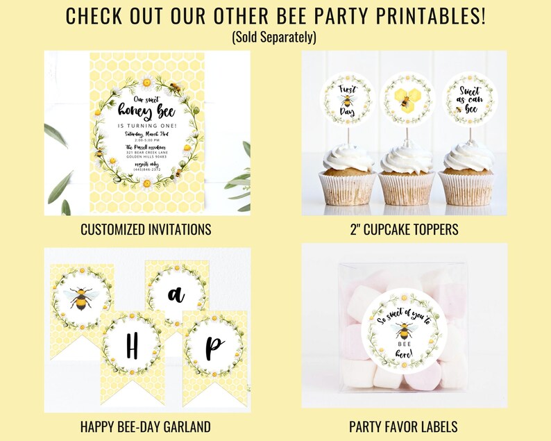 Bee Party Food Labels Printable, Folded Food Tag, First Birthday Party ...