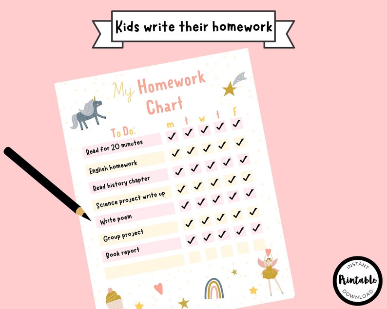 Kids Homework Tracker Printable, Homework Planner, Assignment Tracker ...
