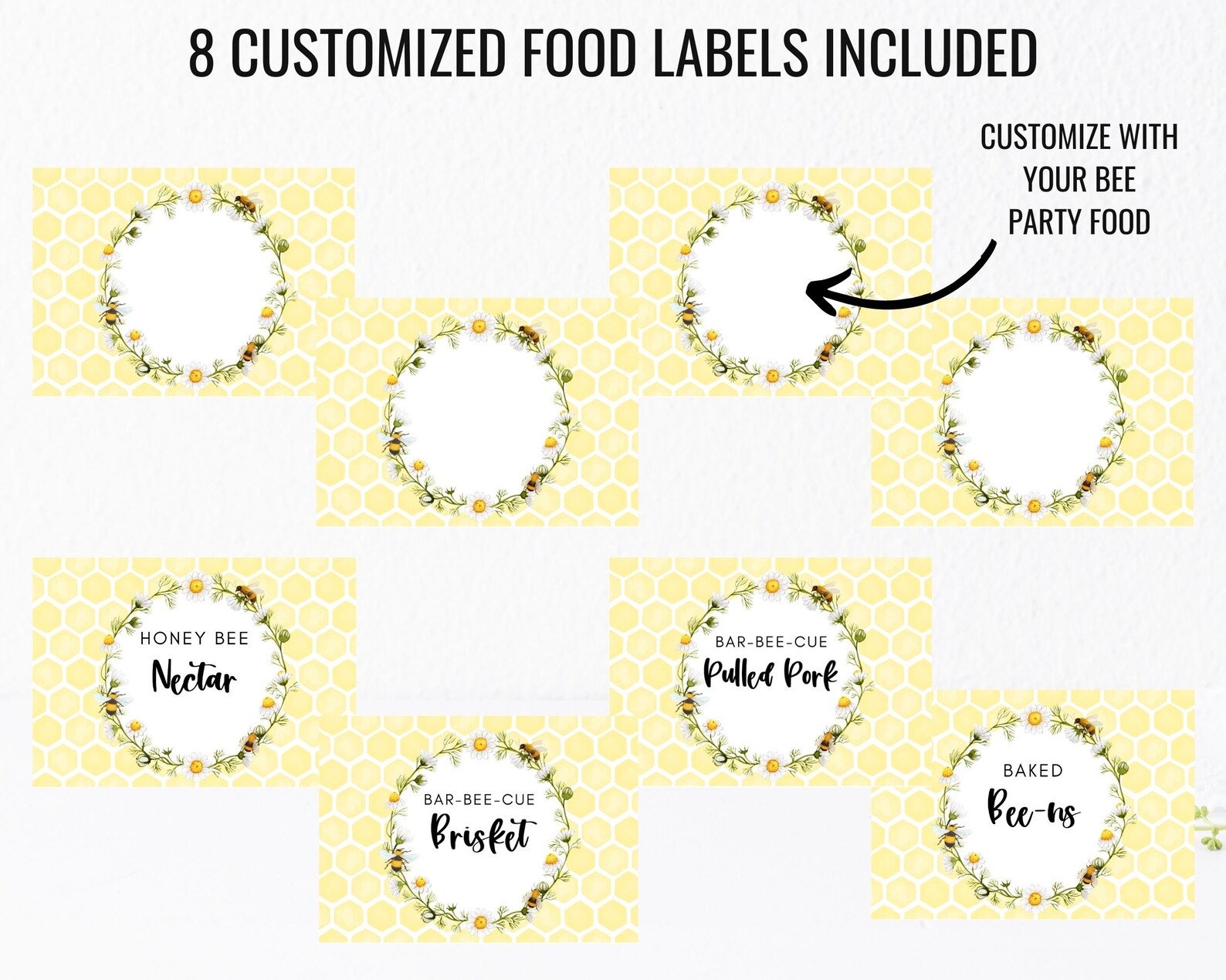 Bee Party Food Labels Printable, Folded Food Tag, First Birthday Party ...