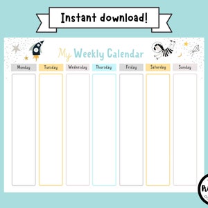 Weekly Calendar Printable for Kids, Weekly Planner, Week at a Glance ...