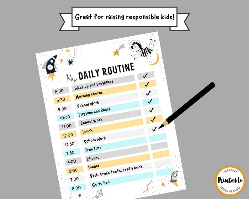 Kids Daily Schedule Template Printable, Daily Planner for Kids, Daily ...