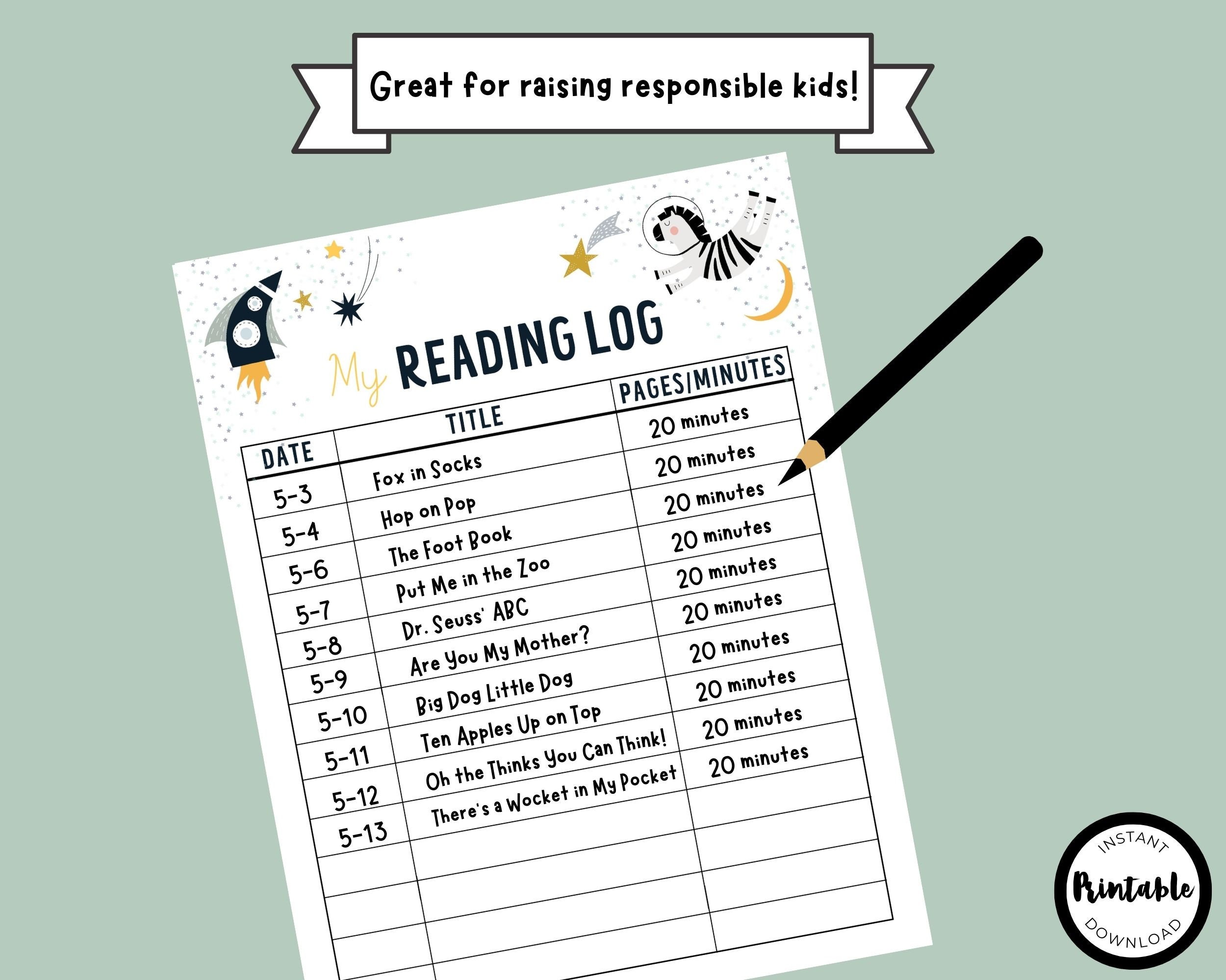 Kids Reading Log, Reading Log Printable, Kids Reading Chart, Reading ...