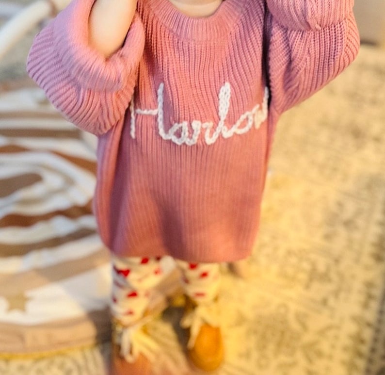 Personalized Cursive Hand Embroidered Crochet Custom Name Sweater ...