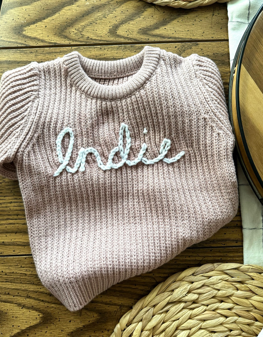 Personalized Cursive Hand Embroidered Crochet Custom Name Sweater ...