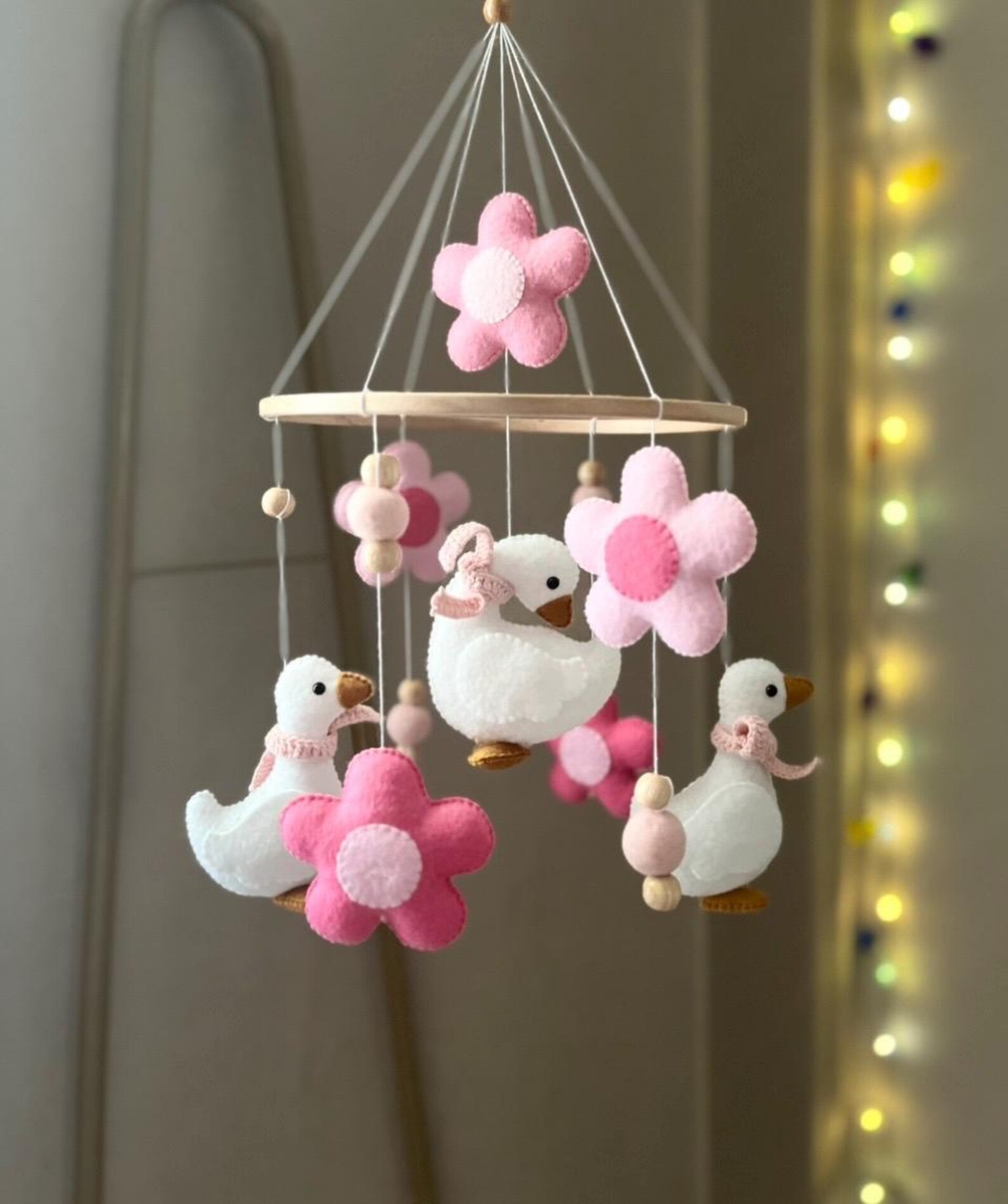 Goose Mobile: Felt Duck Crib Decoration Gooses Flowers Daisy Nursery ...