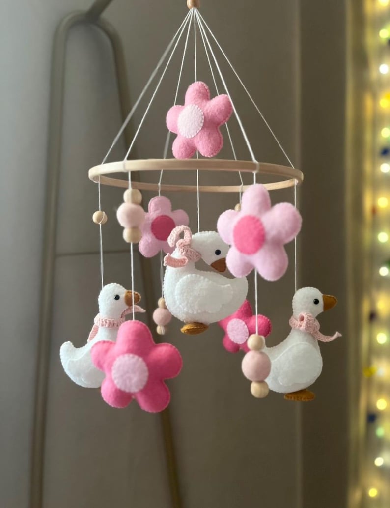 Goose Mobile: Felt Duck Crib Decoration Gooses Flowers Daisy Nursery ...
