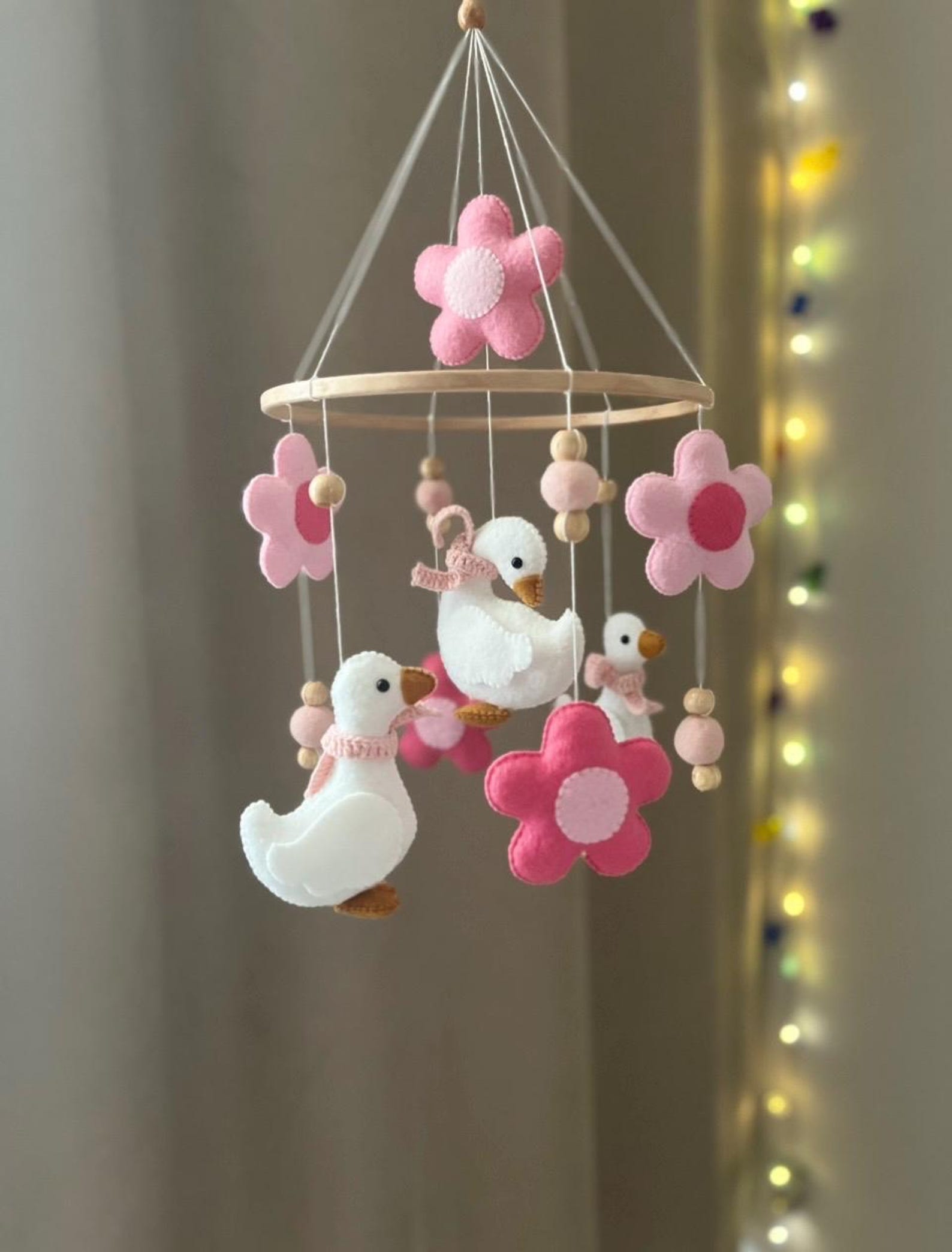 Goose Mobile: Felt Duck Crib Decoration Gooses Flowers Daisy Nursery ...