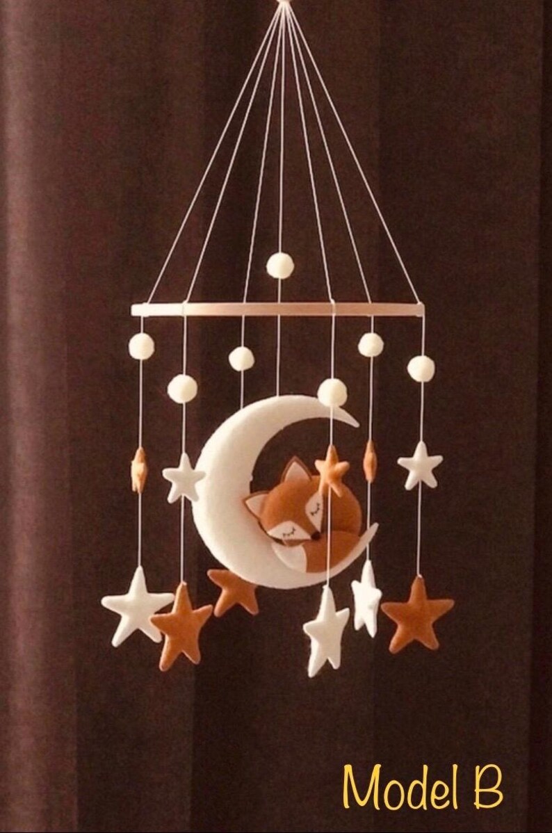 Fox Mobile: Fox and Moon Baby Nursery Crib Decoration Handmade Felt ...