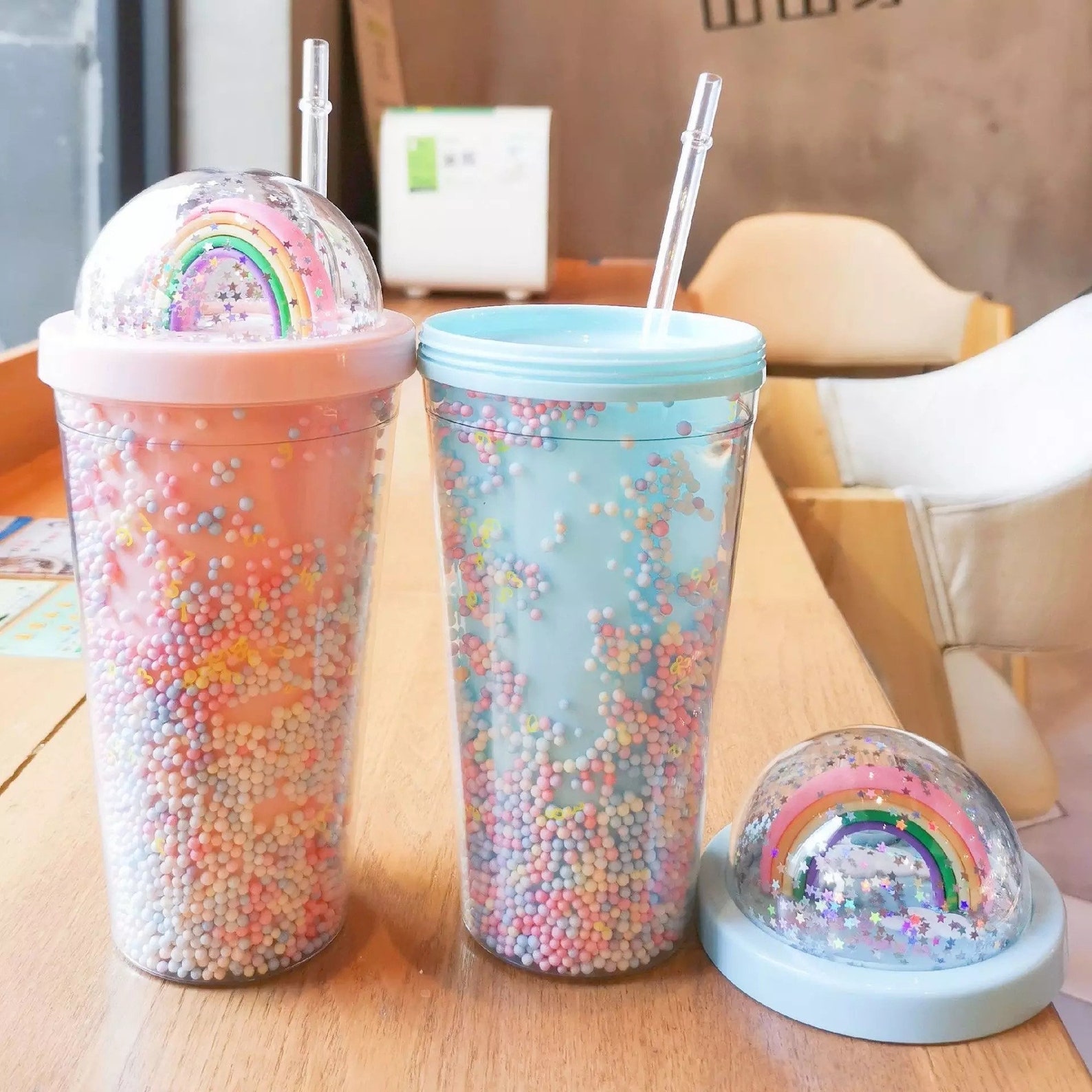 Colorful Rainbow Cup With Straw - Etsy
