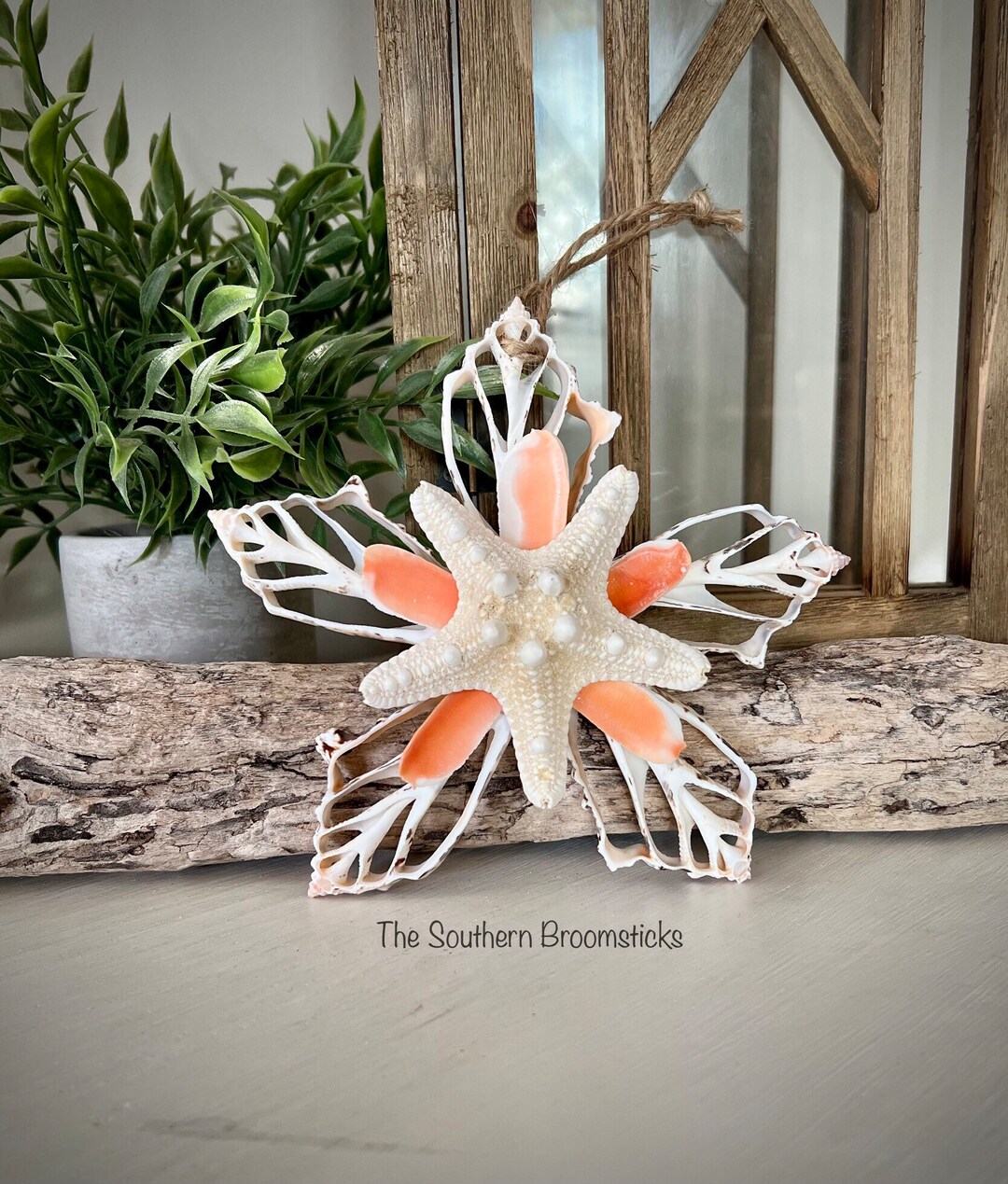 Coastal Seashell Snowflake Starfish Ornament With Coral - Etsy