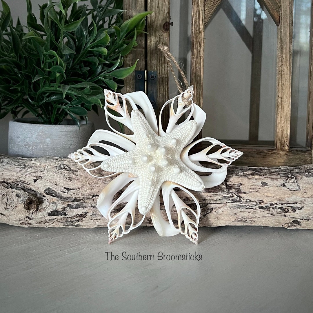 Coastal Seashell Snowflake Ornament With Starfish Center - Etsy