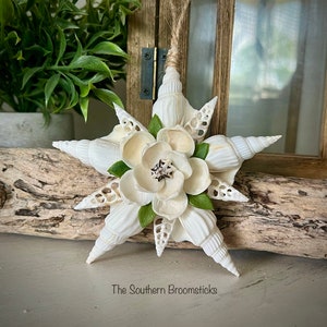 Coastal Seashell White Star Snowflake Ornament With White Flower - Etsy