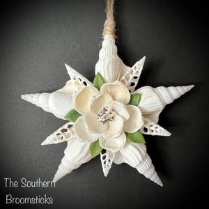 Coastal Seashell White Star Snowflake Ornament With White Flower - Etsy