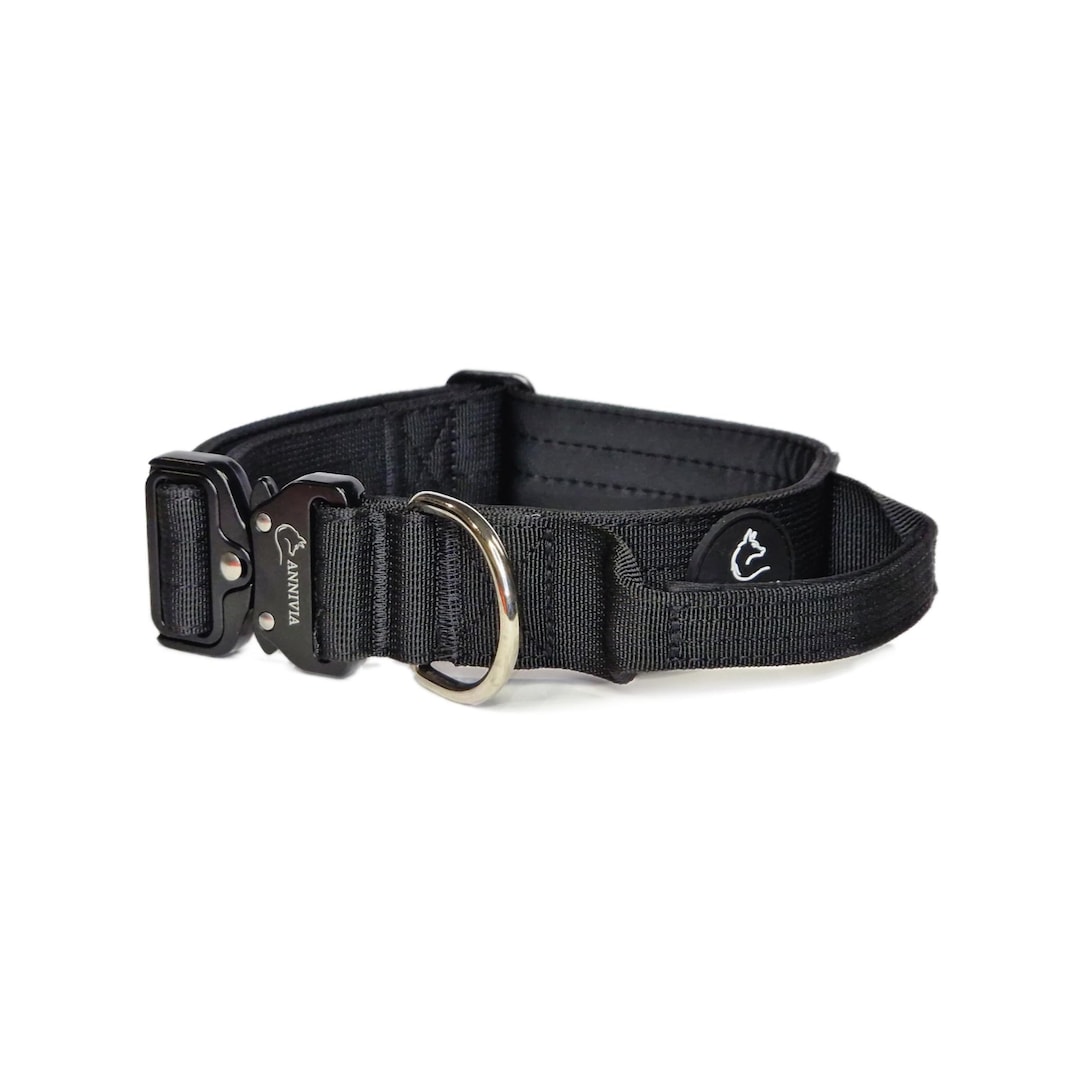 Black Color Tactical Dog Collars With Handle, Large Safe-lock Buckle ...