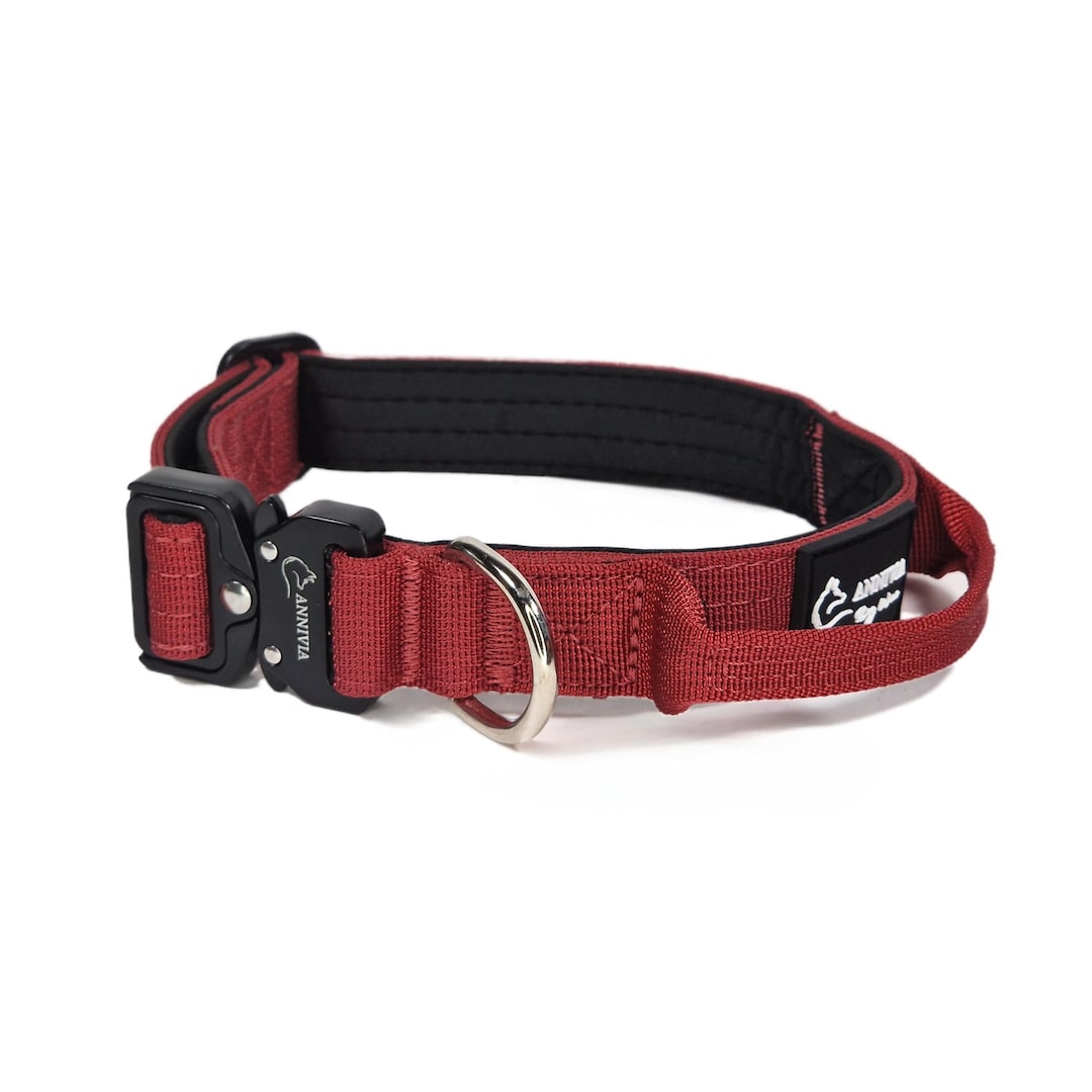 Dark Red Tactical Dog Collar: Nylon, Quick-release Buckle, Emergency ...