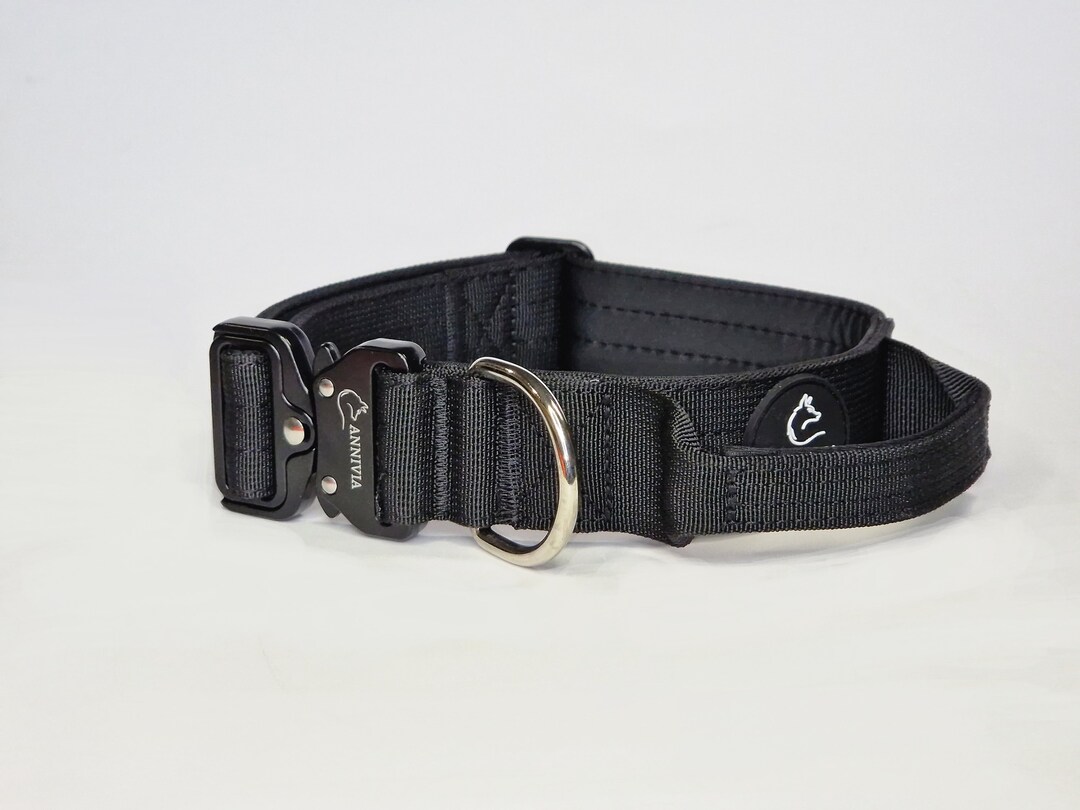 Black Color Tactical Dog Collars With Handle, Large Safe-lock Buckle ...