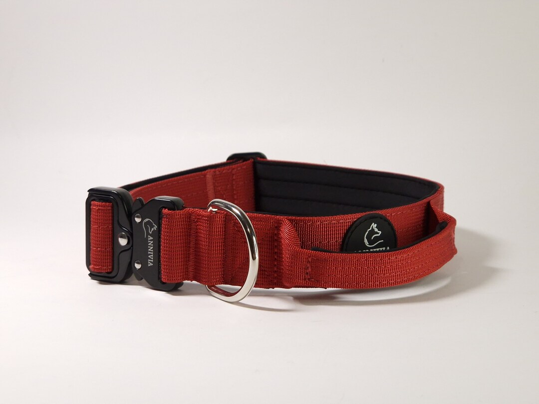 Dark Red Color Tactical Dog Collars With Handle, Large Black Safe-lock ...