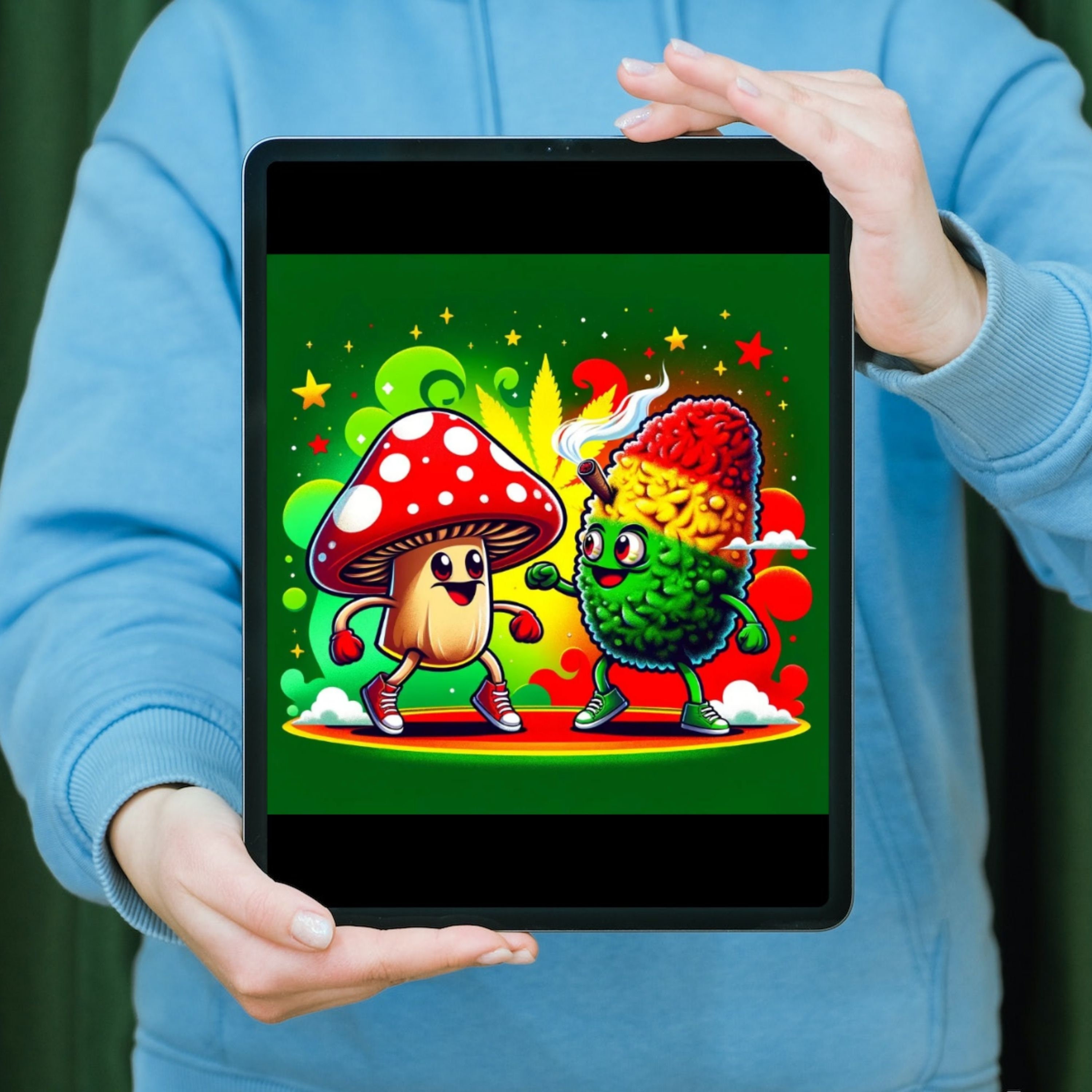 Rasta Weed Nug Vs Mushroom Battle Illustration Reggae Vibes SVG/PNG/JPG ...
