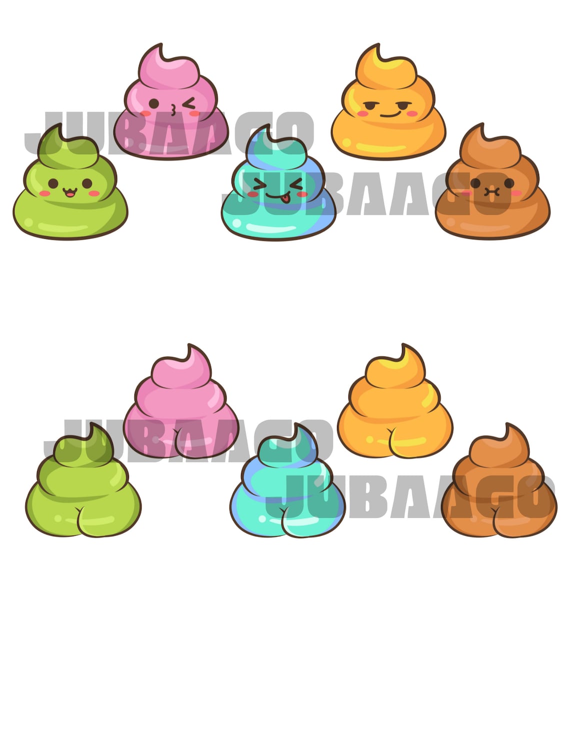 12 Kawaii Emoji PNG Funny Poop Clipart Cute Chibi Booty | Etsy