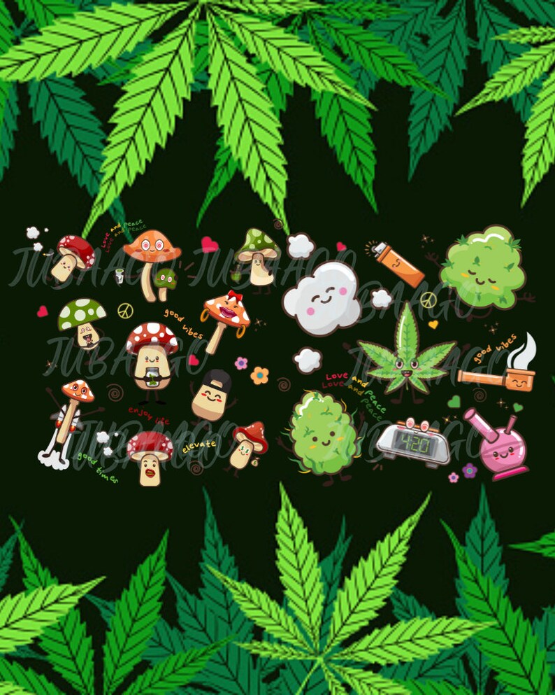 22 Kawaii Stoner PNG Bundle, Chibi Mushroom, 420 Marijuana Bud Sublimation Designs, Cute Pot ...