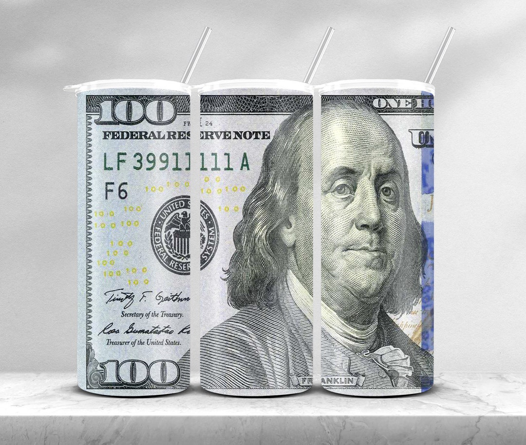 Blue Money Roll Tumbler Wrap PNG, 20 Oz Skinny 100 Dollar Bill Seamless ...