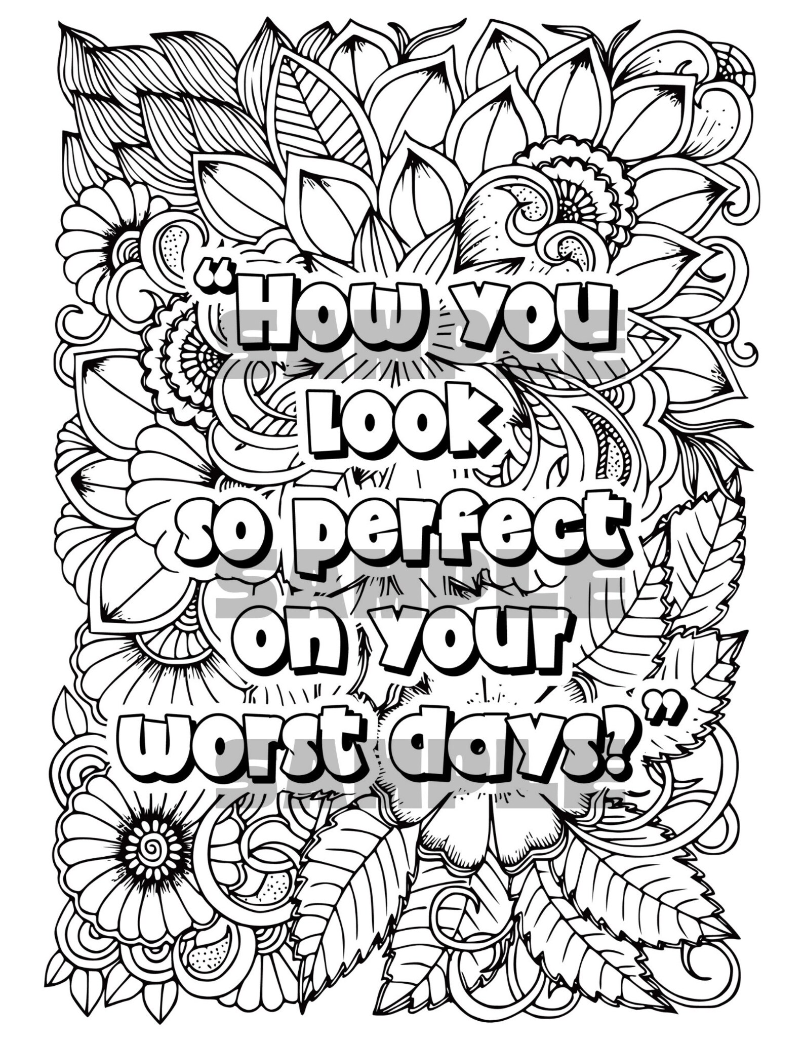 11 Popular Quotes, Flower Coloring Pages, Adult Digital Art, Printable ...