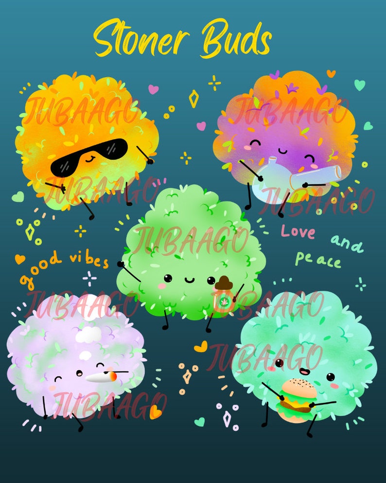 5 Cute Marijuana Bud PNG, Kawaii Weed Clipart, Stoner Clip Art, Smoking ...