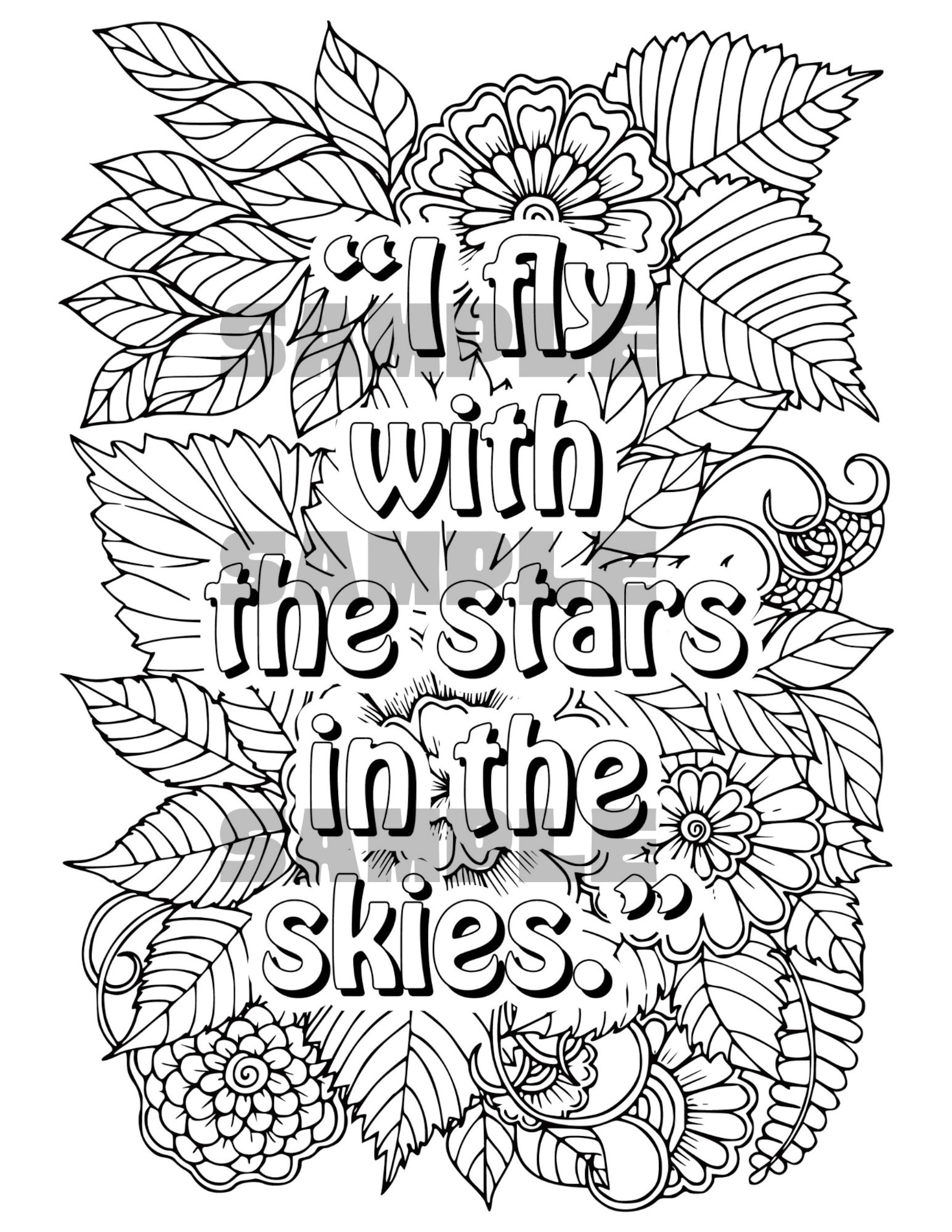 11 Popular Quotes, Flower Coloring Pages, Adult Digital Art, Printable ...
