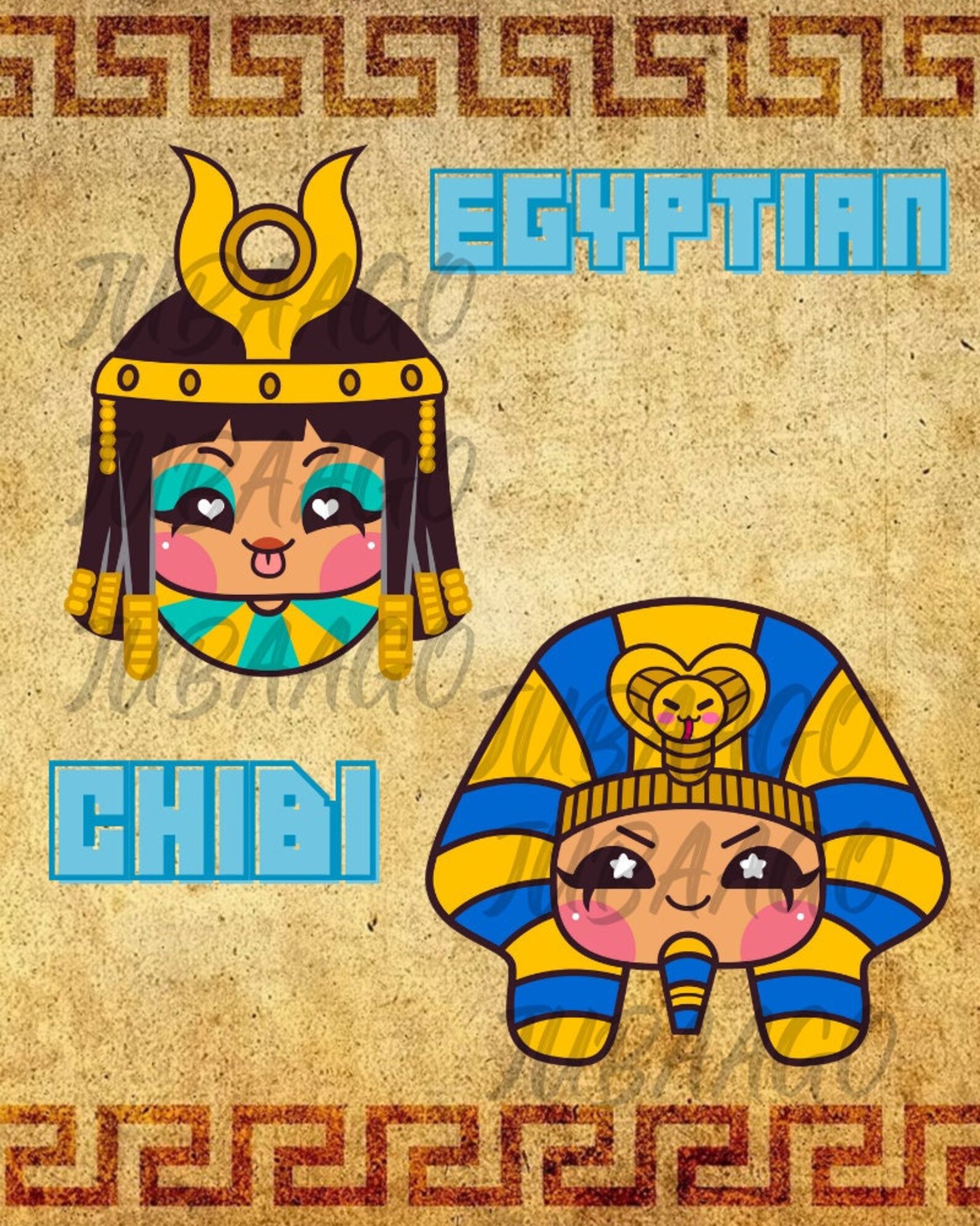 Kawaii Egyptian Pharaoh & Goddess PNG, Chibi Ancient Egypt Clipart ...