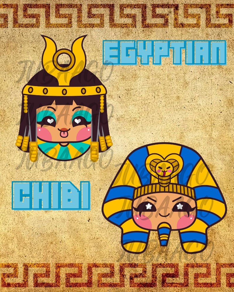 Kawaii Egyptian Pharaoh & Goddess PNG, Chibi Ancient Egypt Clipart ...