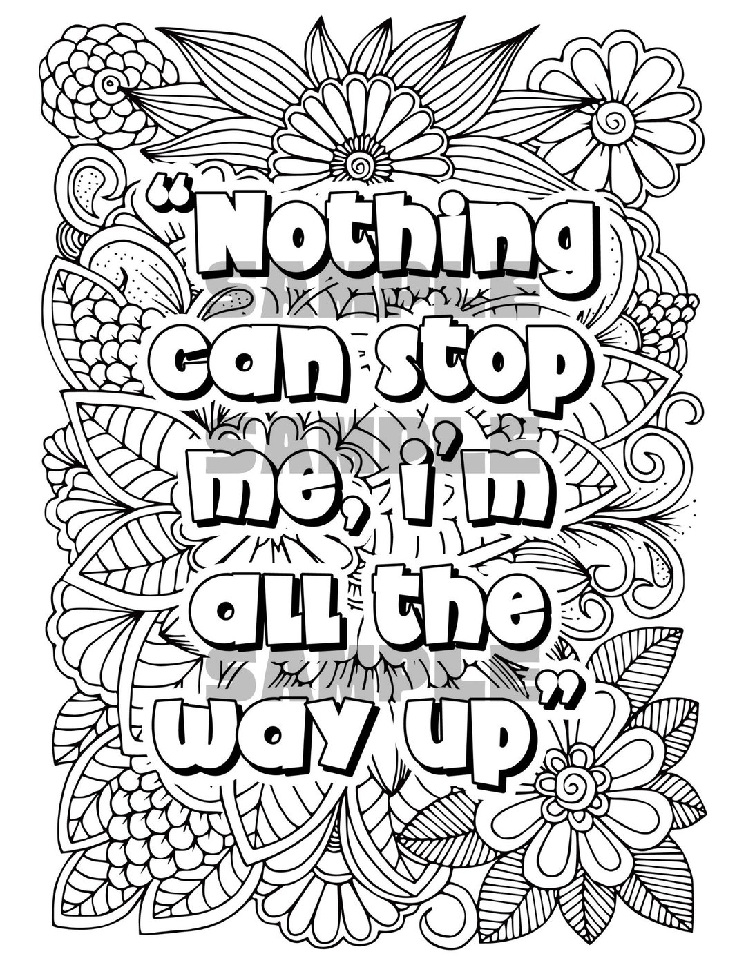 11 Popular Quotes, Flower Coloring Pages, Adult Digital Art, Printable ...