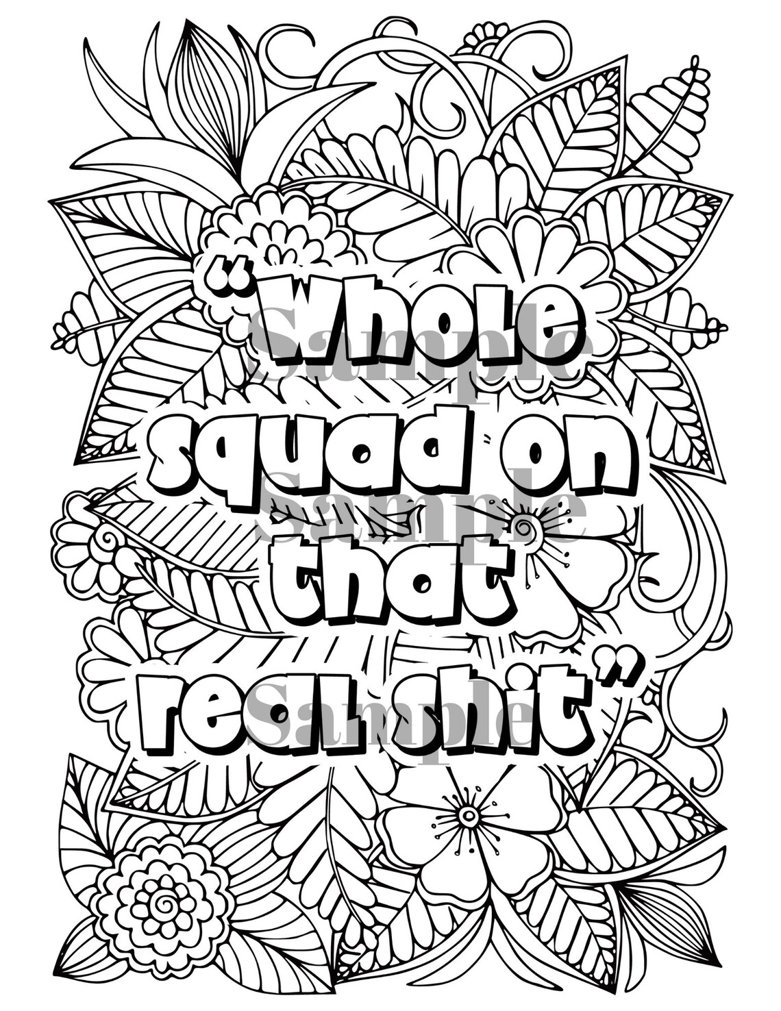 11 Popular Quotes, Flower Coloring Pages, Adult Digital Art, Printable ...