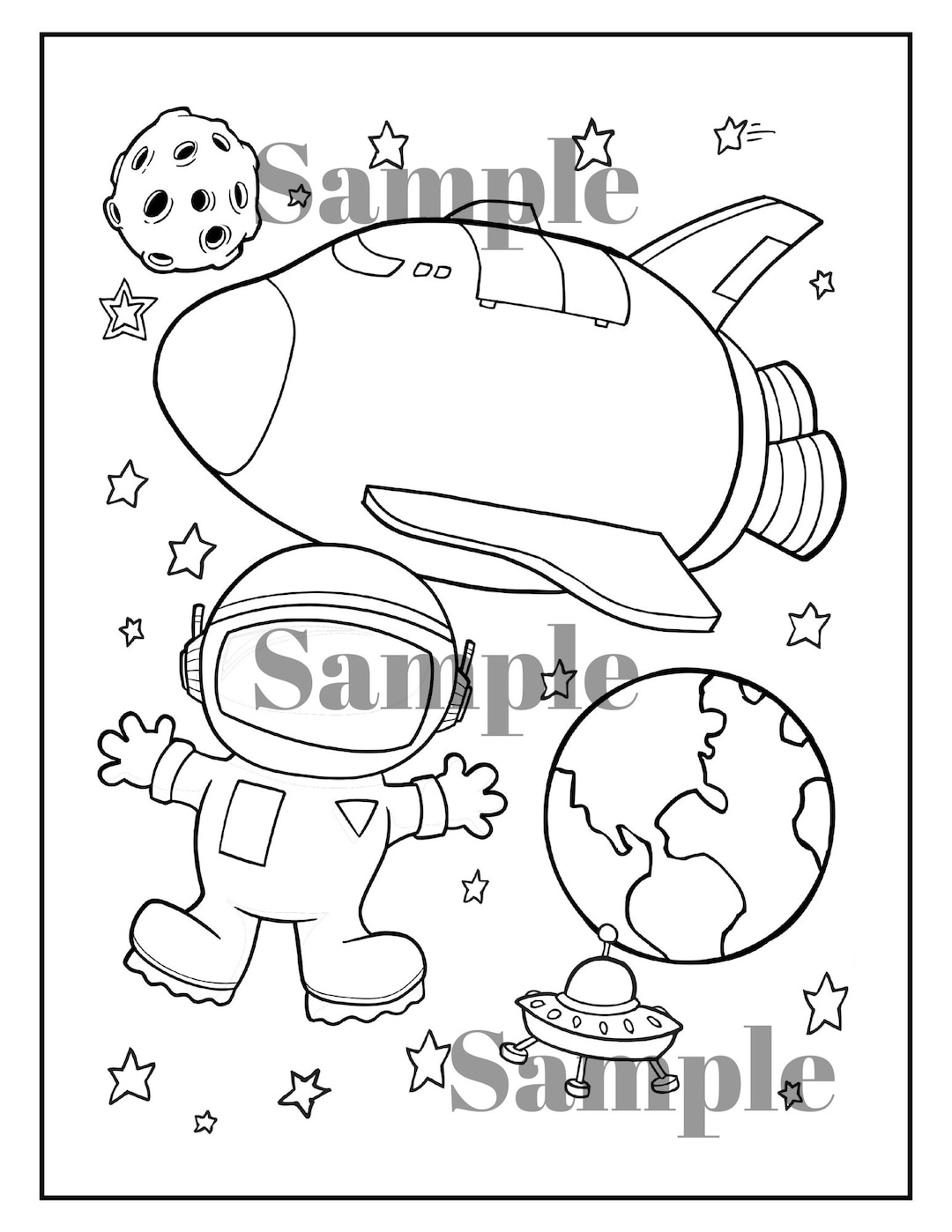50 Astronaut Coloring Pages, Space Printable, Doodle Outline, Bundle ...