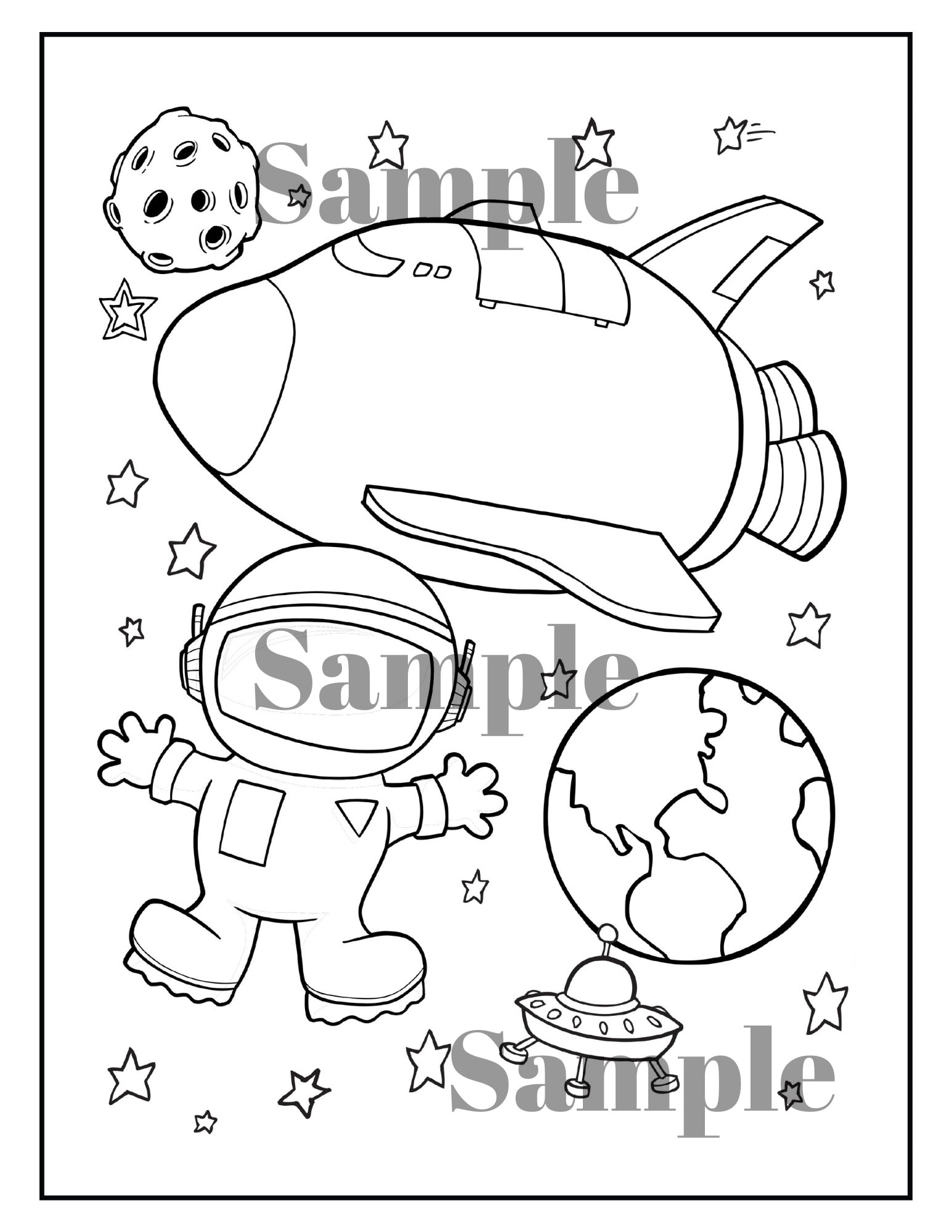 50 Astronaut Coloring Pages, Space Printable, Doodle Outline, Bundle ...