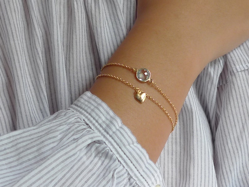 Tiny Puffy Heart Bracelet /gold Heart Charm Bracelet/shiny Cute Heart ...