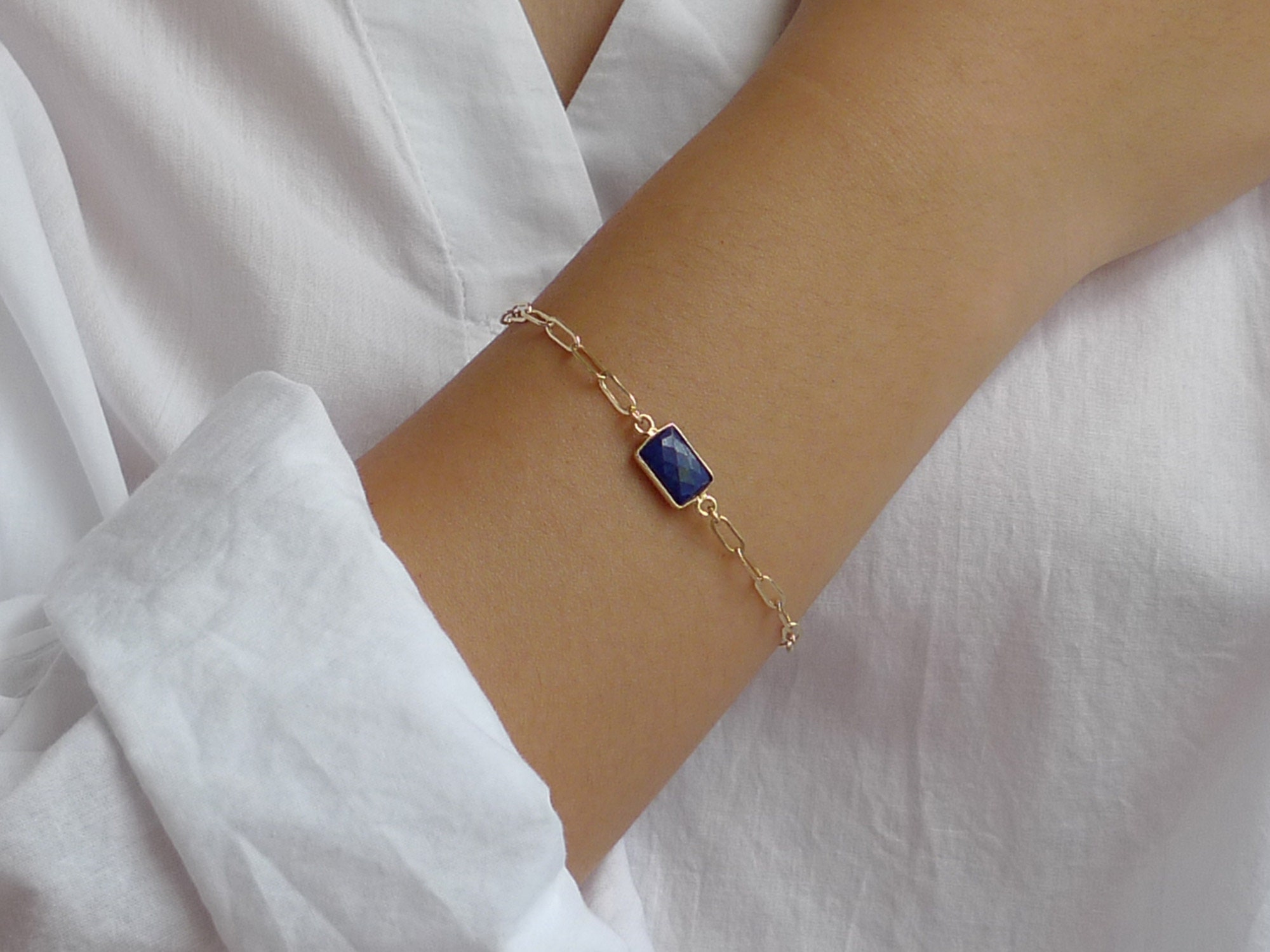 Real Vermeil Lapis Lazuli Gemstone Bracelet / Vermeil Lapis Gemstone ...