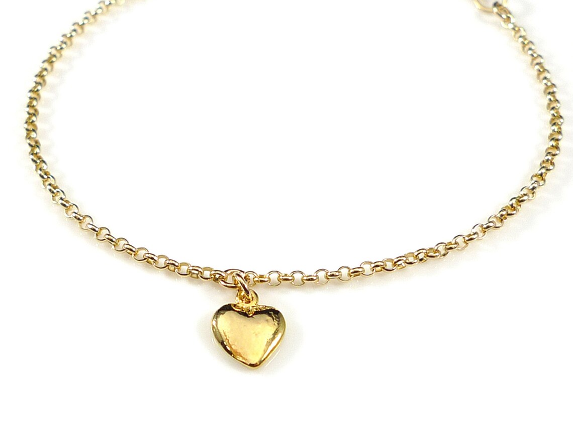 Tiny Puffy Heart Bracelet /gold Heart Charm Bracelet/shiny Cute Heart ...