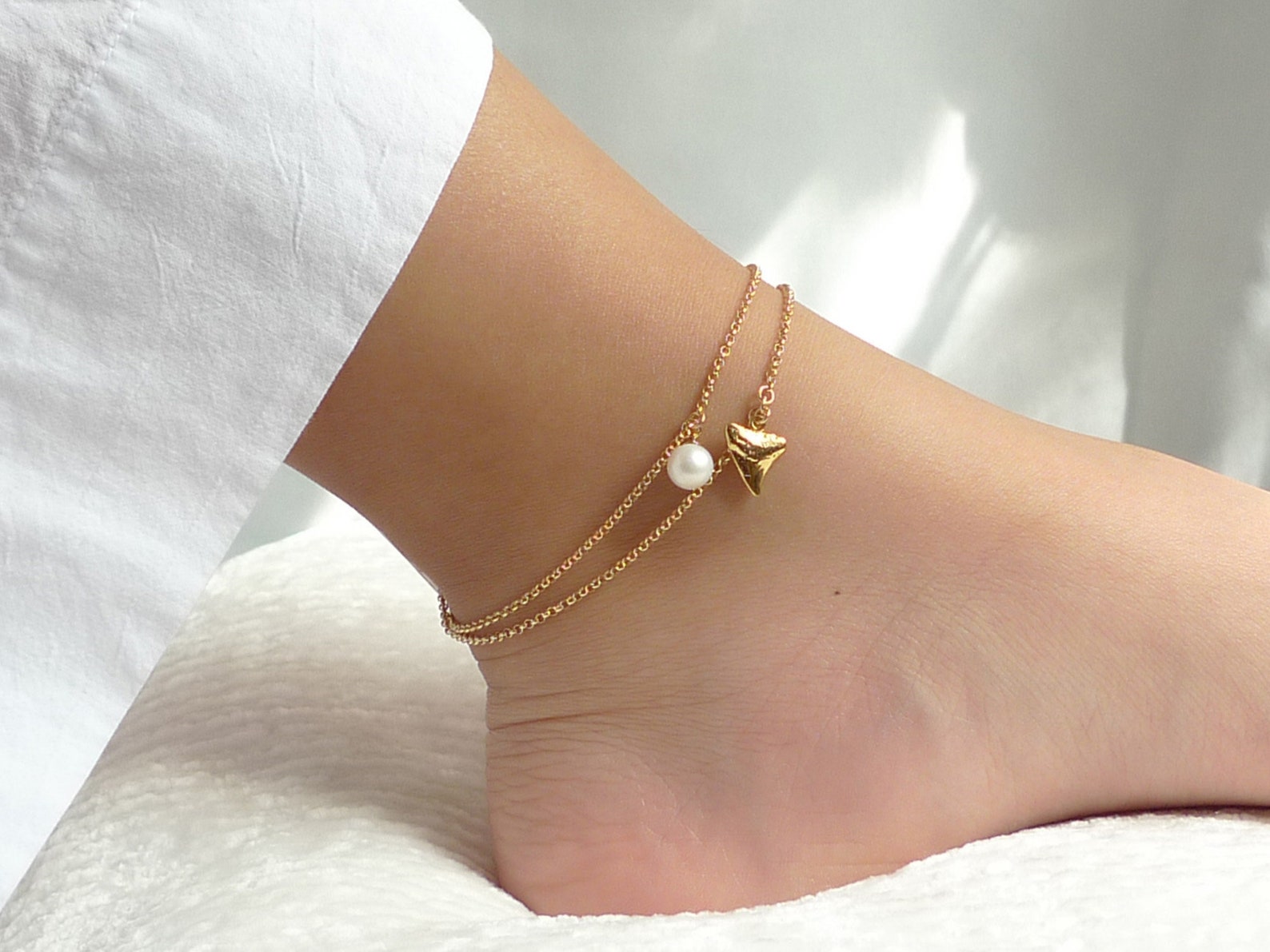 Gold Shark Tooth Anklet/gold Anklet Bracelet /gold Tooth - Etsy