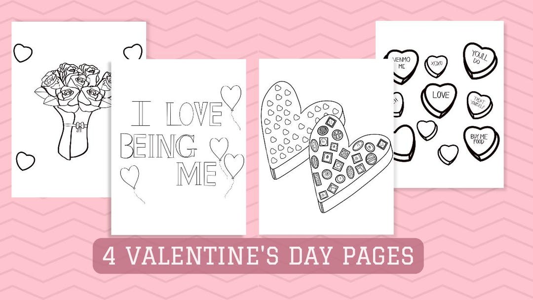 4 Valentine's Day Coloring Pages | Digital Valentines Pages, Digital ...