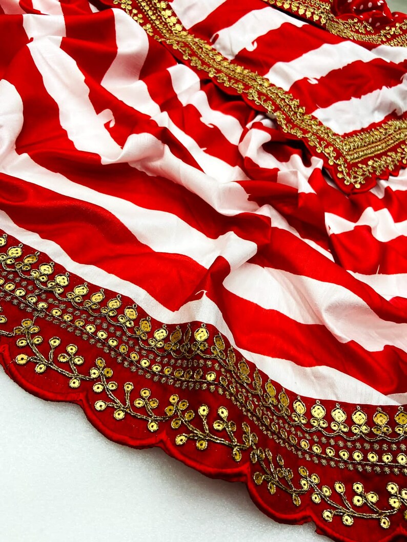 Red Satin Saree Satin Silk Stripe Pattern Red Saree Zari - Etsy