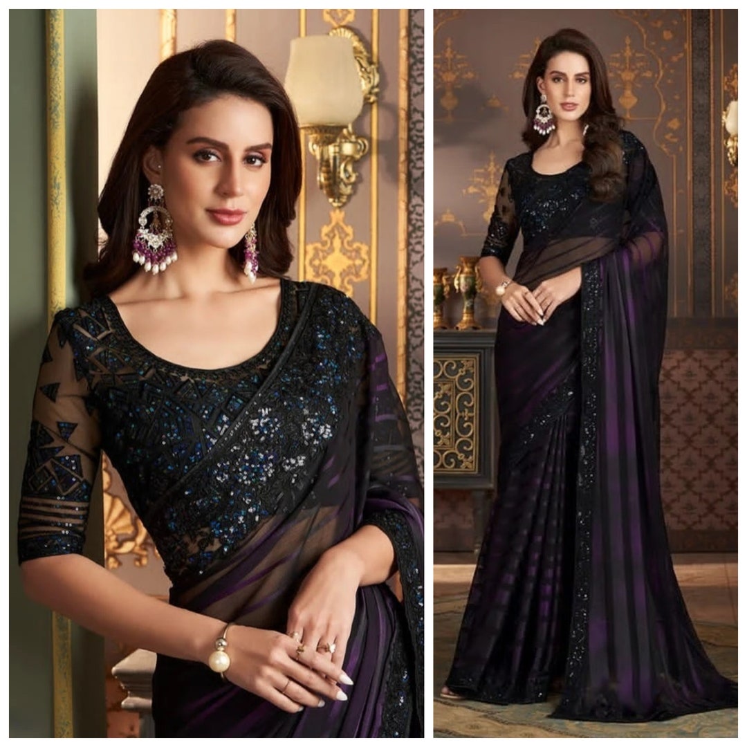 Premium Black Two Tone Saree, Designer Blouse Work, Cocktail Partywear ...