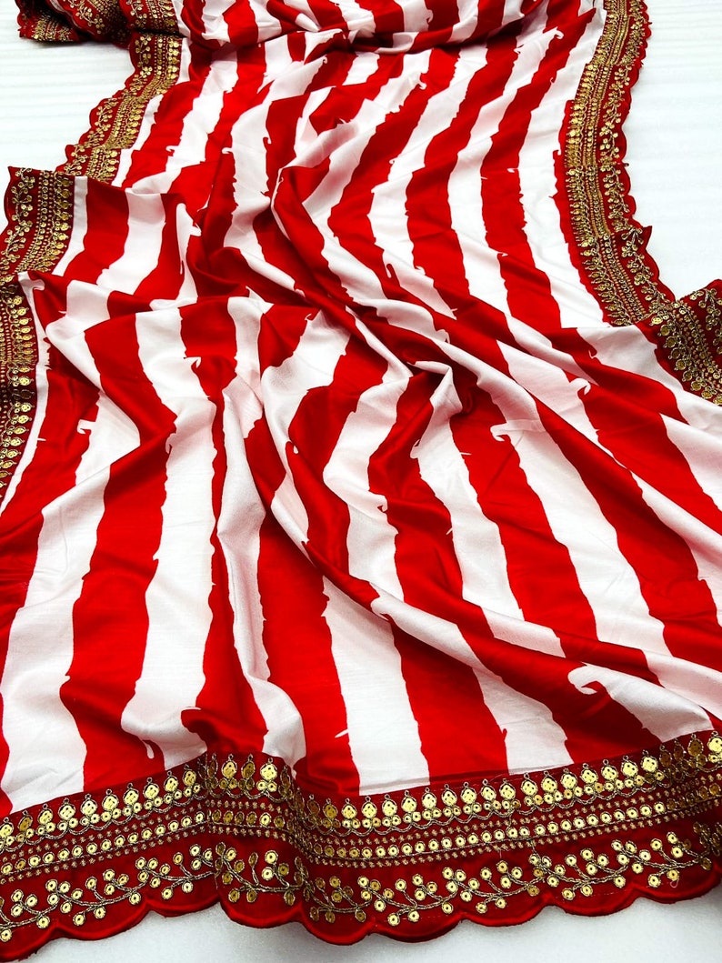 Red Satin Saree Satin Silk Stripe Pattern Red Saree Zari - Etsy