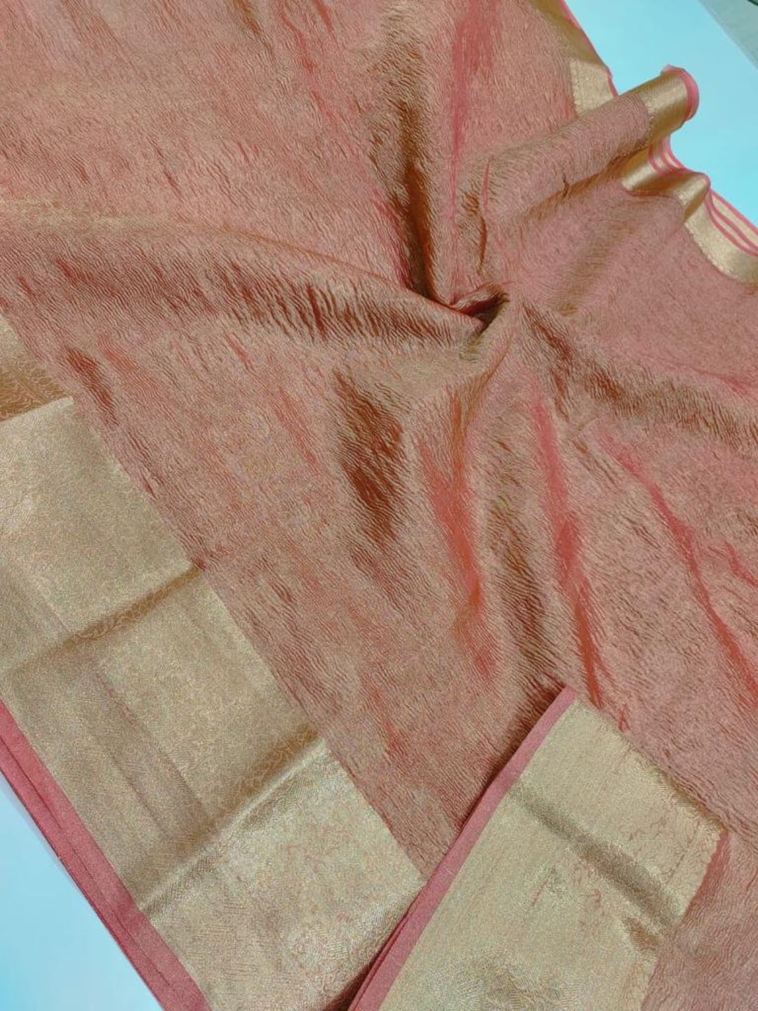 Copper Tissue Crush Silk Saree, Gold Banarasi Zari Weaving Silk Sarees ...