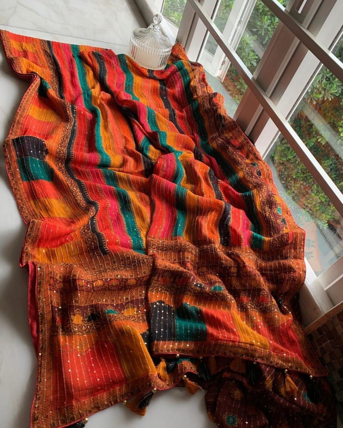 Alia Bhatt Saree Sabyasachi Style Multicolor Stripe Pattern Dazzling ...