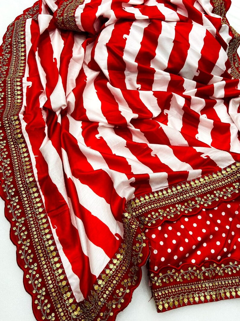 Red Satin Saree Satin Silk Stripe Pattern Red Saree Zari - Etsy