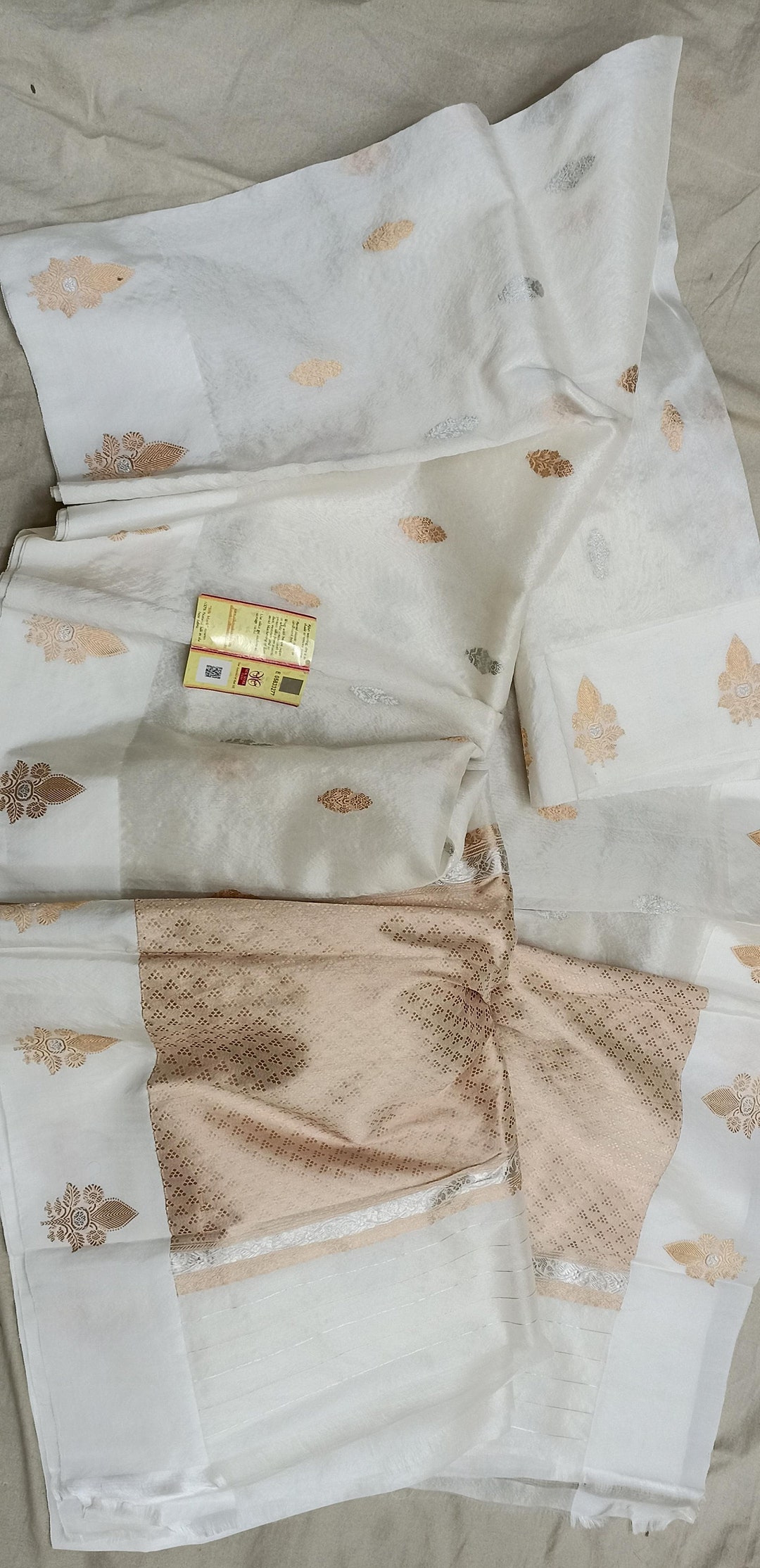 Off White Gold, Pure Silk Mark Certified Saree, Handloom Pure Silk ...