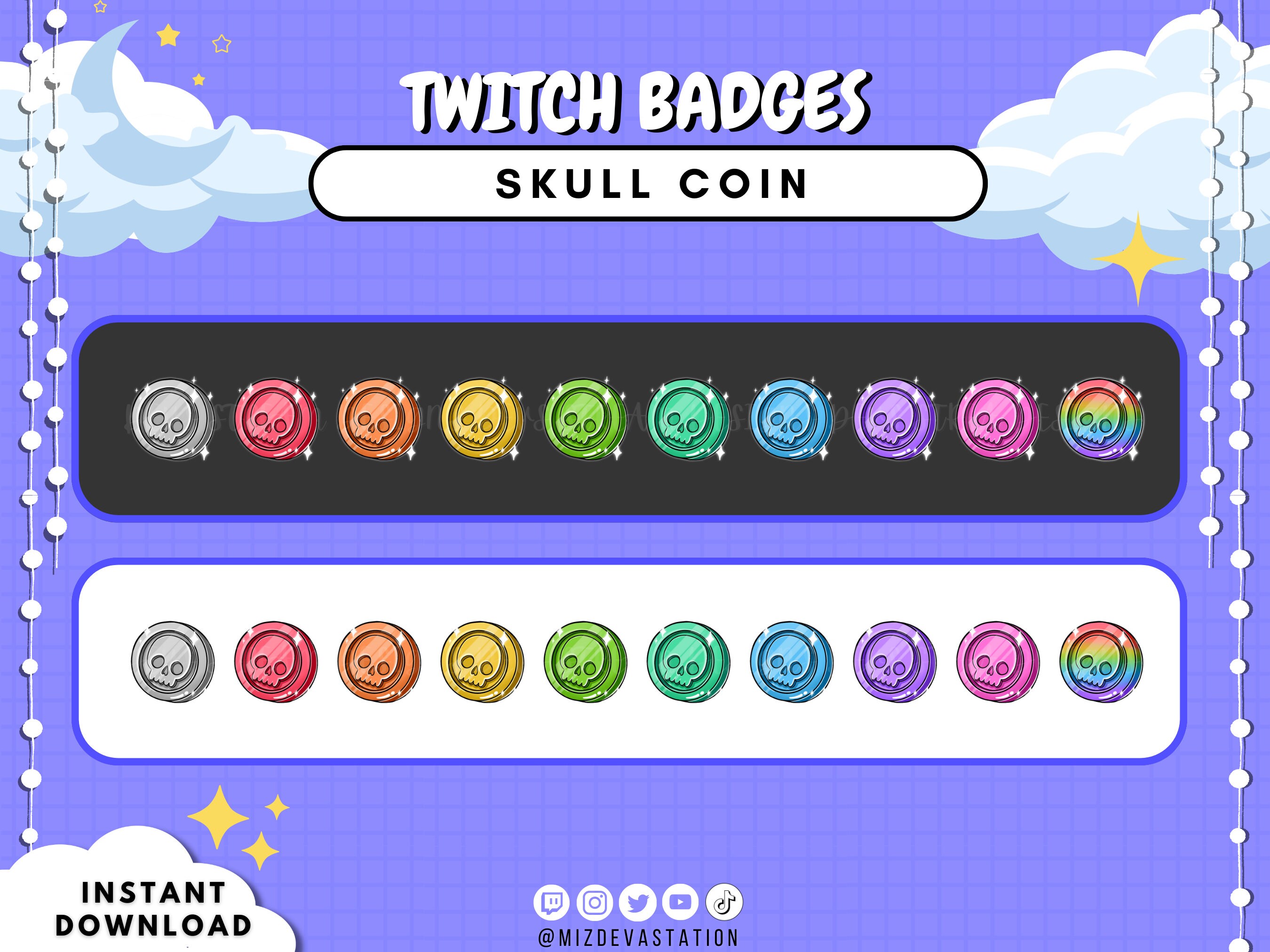 Skull Coin Badge Set Twitch KICK Sub and Cheer Badges 10 - Etsy