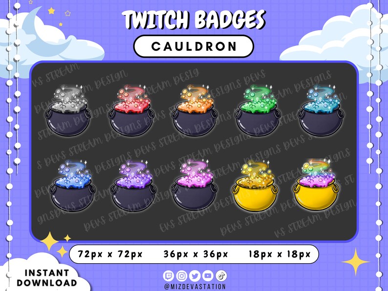Magical Cauldron Badge Set | Twitch + KICK Sub and Cheer Badges | 10 ...
